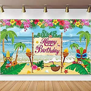 Summer Hawaiian Birthday Backdrop for Hawaiian Luau Party Decorations Hawaiian Aloha Beach Banner for Aloha Luau Birthday Party Supplies Photo Booth Props Banner