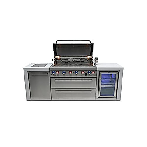 Mont Alpi MAi805-DFC 44-inch 6-Burner 115000 BTU Deluxe Stainless Steel Island Outdoor Kitchen Gas Barbecue Grill+ Fridge Cabinet + Granite Countertops and Sides + Infrared Side Burner