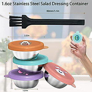6 PCS 1.6 oz Salad Dressing Container To Go, Stainless Steel Condiment Containers with Leakproof Silicone Lid Animal Print Condiment Sauce Cups with Lids Dipping Sauce Cups Container for Lunch Box