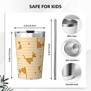 PAYOHTO Cartoon Kangaroo Insulated Stainless Steel Tumbler 12 oz Thermos Come with Straw Kids Leak-Proof Travel Mug Cup
