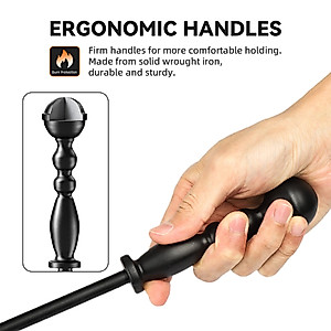 COMFYHOME 5 Piece Fireplace Tools Set, 32'' Heavy Duty Fireplace Tools with Stand, Fire Poker, Shovel, Tongs, Brush, Black Handle Fireplace Kits for Indoor Modern Chimney, Wood Stove, Outdoor Fire Pit