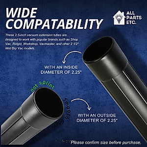 ALL PARTS ETC. 2.5 Inch Vacuum Extension Wands for Shop Vac, Rigid, Vacmaster, Workshop & More | 2-Pack Wet or Dry Vacuum Hose Extension, Compatible with 2 1/2" Shop Vac Attachments