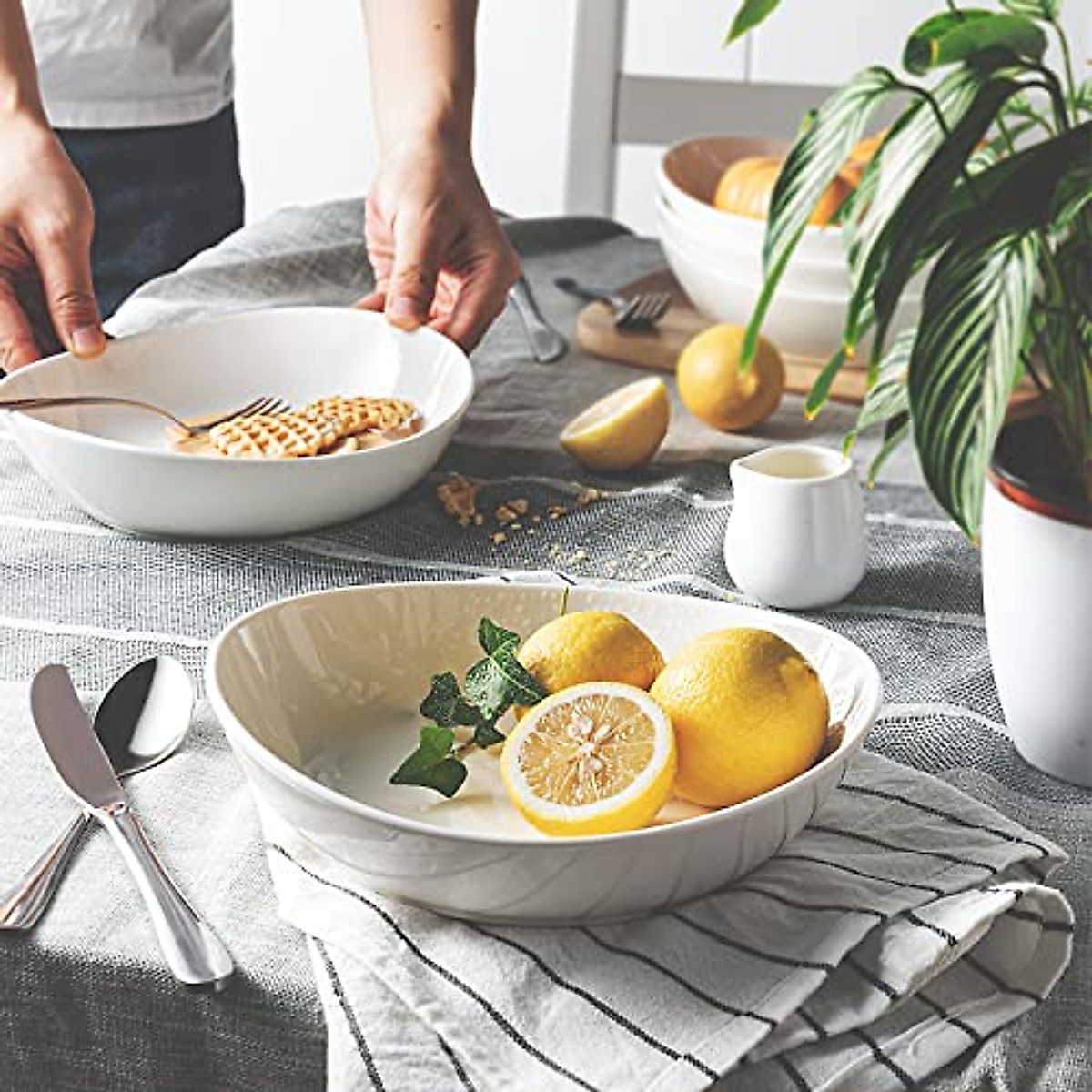 Sweese 135.001 Porcelain Salad Pasta Bowls - 28 Ounce - Set of 6, White