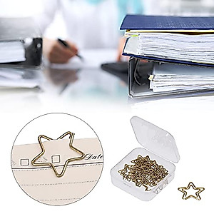 40Pcs Cute Paper Clips, Gold Paper Clips Star Shaped Paper Clip Fun Paper Clips Small Paper Clips Mini Bookmark Clips with 2 Clear Boxes