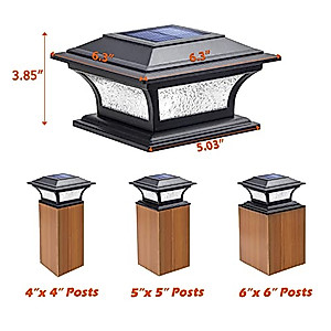SIEDiNLAR Solar Post Lights Outdoor Glass LED Fence Cap Light 2 Modes for 4x4 5x5 6x6 Posts Deck Patio Garden Decoration Warm White/Cool White Lighting Black (2 Pack)