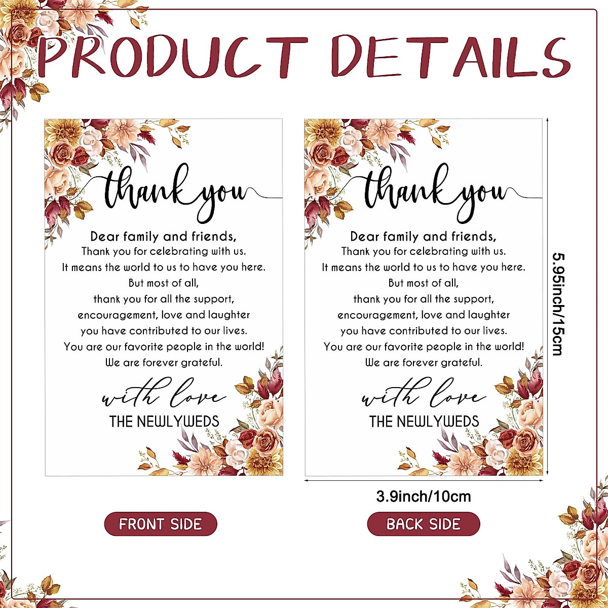 Chinco 100 Pieces Wedding Thank You Cards Thank You Place Setting Wedding Greenery Cards Thank You Place Cards 4 x 6 Inches for Party Wedding Reception Rehearsal Dinner Bridal Shower (Autumn)