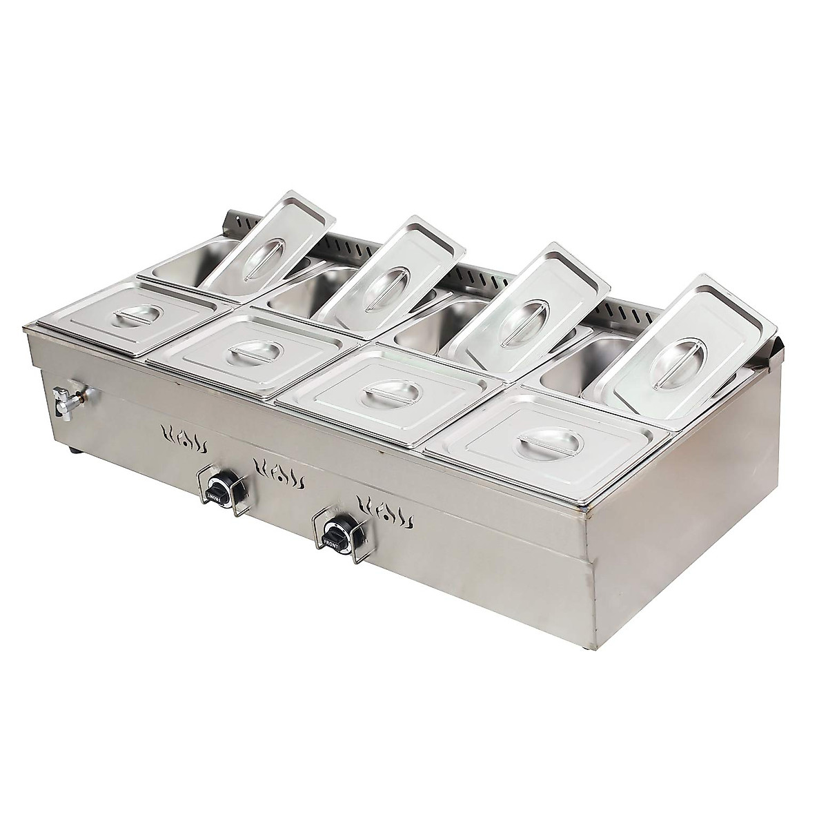 TECHTONGDA Propane Gas Food Soup Warmer Stove Bain Marie Commercial Canteen Buffet Steam Heater with Regulator Valve 12''x8.7''x4'' Pan 8 Pan