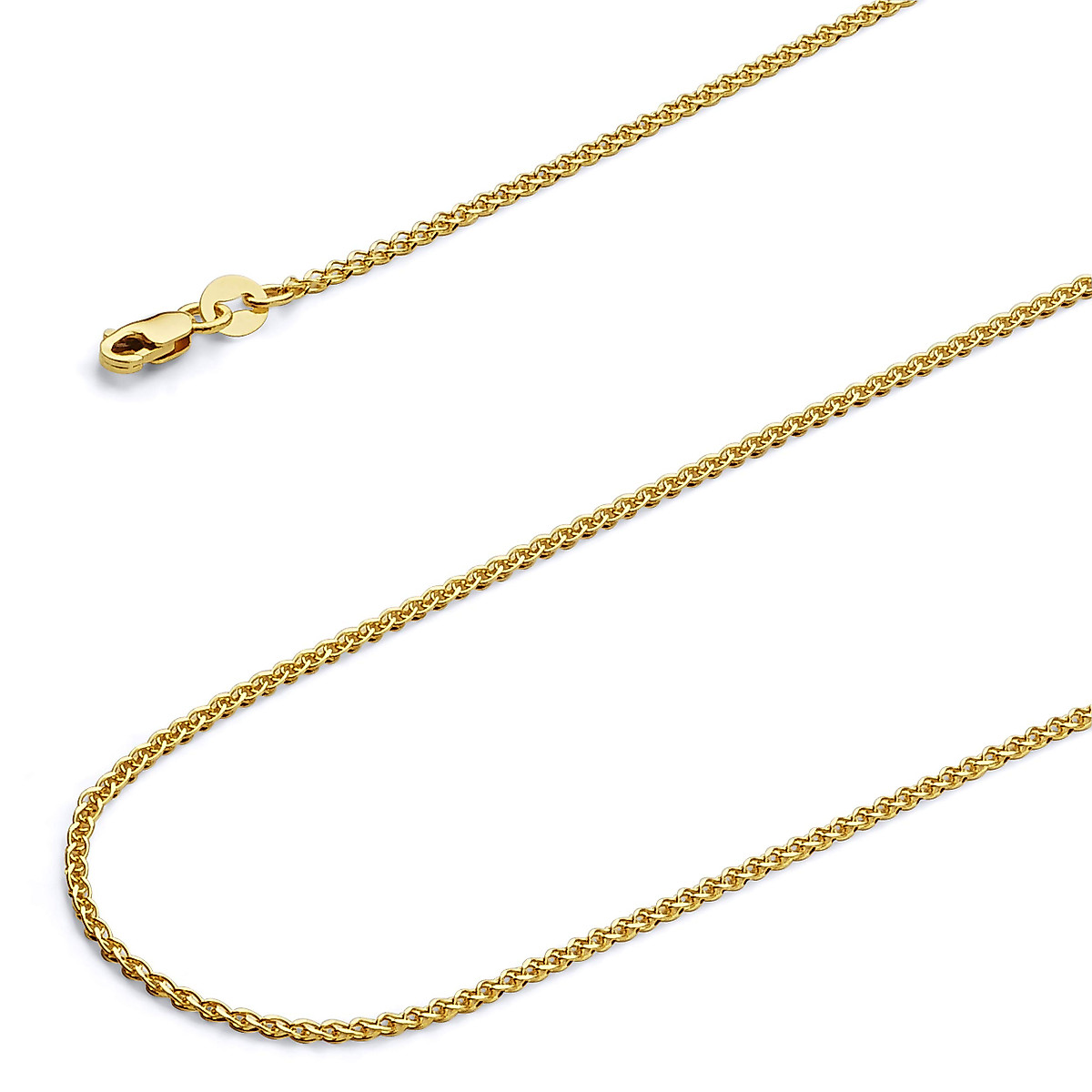 14k REAL Yellow Gold Solid 1.5mm Flat Open wheat Chain Necklace with Lobster Claw Clasp - 20"