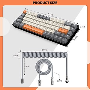 ZIYOU LANG RK-T8 Wired 65% Mechanical Gaming Keyboard with RGB LED Backlit Anti-ghosting TKL Mini 68 Key Custom Coiled C to A Cable Tactile Blue Switch for PS4 PS5 Xbox PC Mac Gamer(Dark Gray/White)