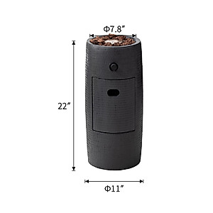 COSIEST Outdoor Propane Fire Pit Table w Compact Ledgestone 11-inch Round Graphite Base, 15,000 BTU, Free Lava Rocks, Touch-up Pen, Rain Cover for Patio Garden(Dark Gray)