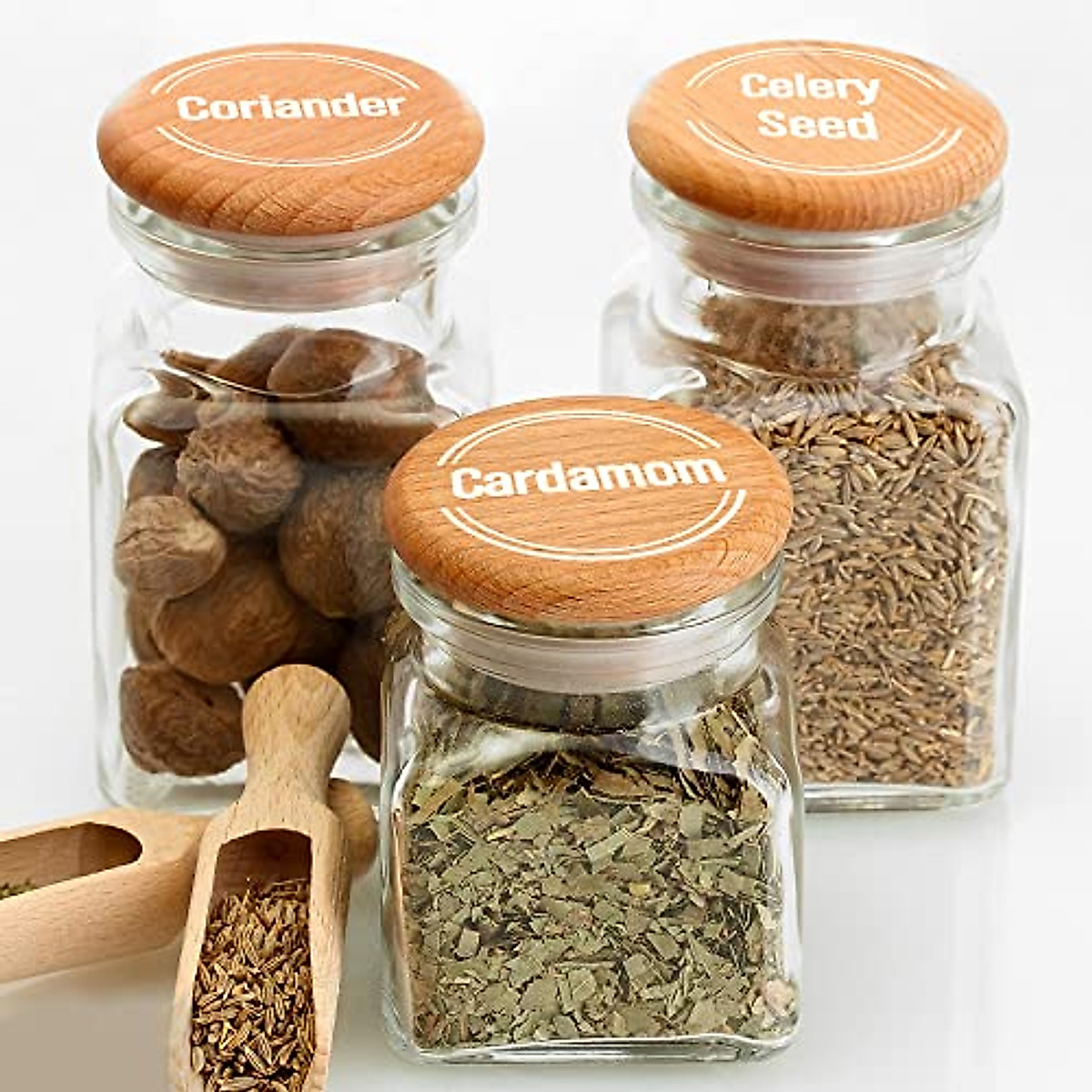 144 Pcs Transparent Spice Labels, Numbers for Jar Organization, Food Labels Waterproof Kitchen Seasoning Names Label, Preprinted White Letters Pantry Stickers (Transparent)