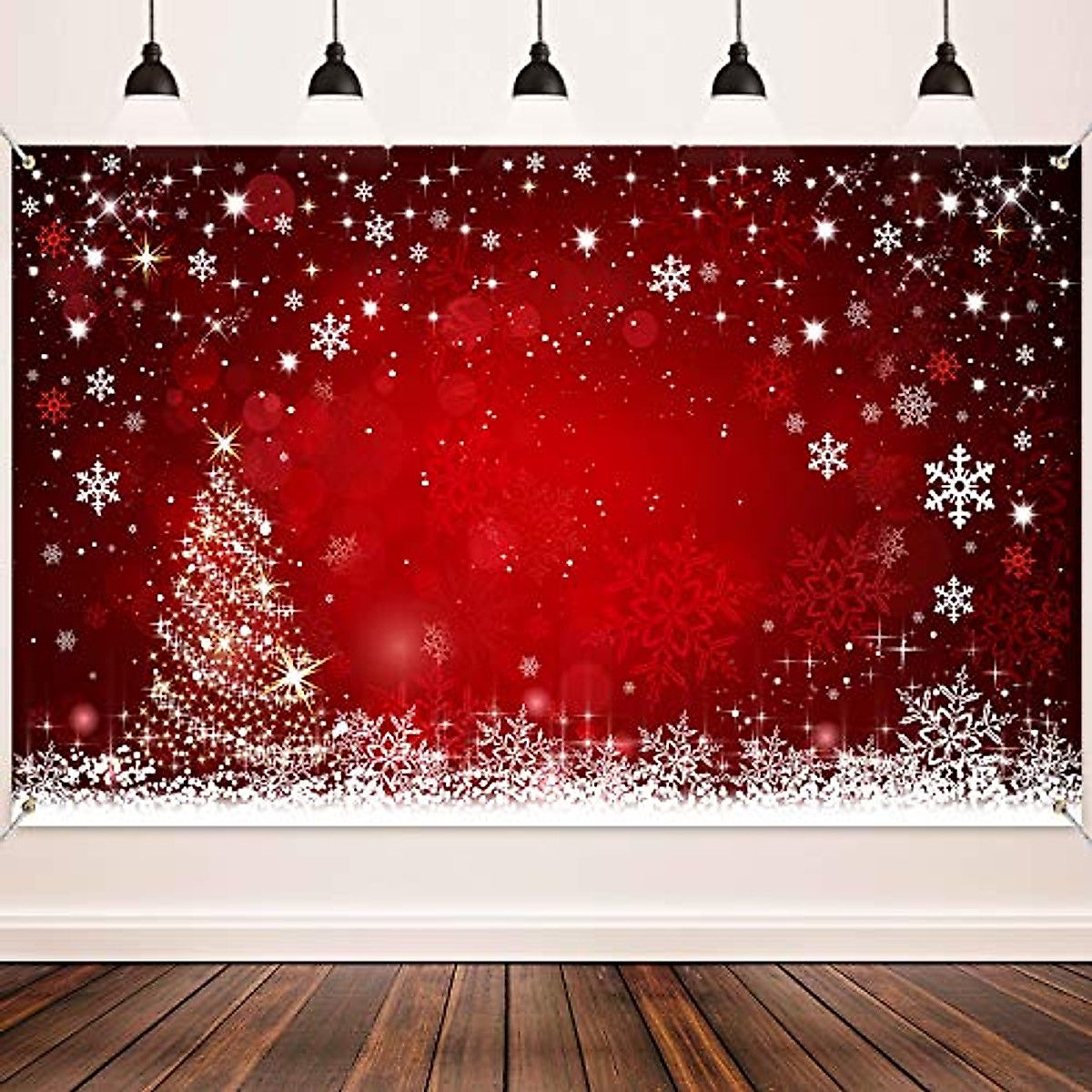 Christmas Decoration Supplies, Large Fabric Winter Red and Xmas Tree Backdrop for Winter Christmas Party Decorations, Red Christmas Backdrop Snowflake Photo Background Banner, 72.8 x 43.3 inch