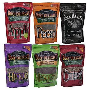 BBQr's Delight Wood Smoking Pellets - Super Smoker Variety Value Pack - 1 Lb. Bag - Apple, Hickory, Mesquite, Cherry, Pecan and Jack Daniel's