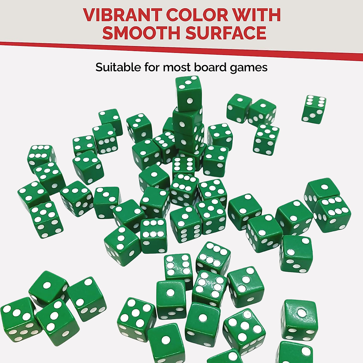 MR CHIPS D6 Standard 16 mm Opaque Dice with Pip Dots - 50 Pack - Green