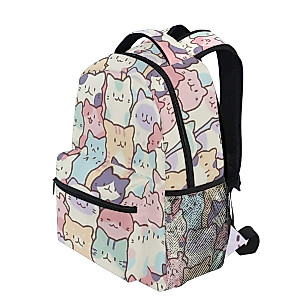 Colorful Cats Bookbag Cute Animal Pattern Schoolbag Business Laptop Roomy Backpack Bookbag for Hiking Traveling Camping