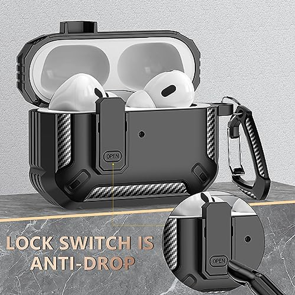 Polislime Airpods Pro 2nd Generation Case Cover,with Cleaner kit & 3 Pairs Replacement Ear Tips (/S/M/L),Military Armor Hard Shell Protective with Lock for Apple AirPods Pro 2nd Charging Case-Black