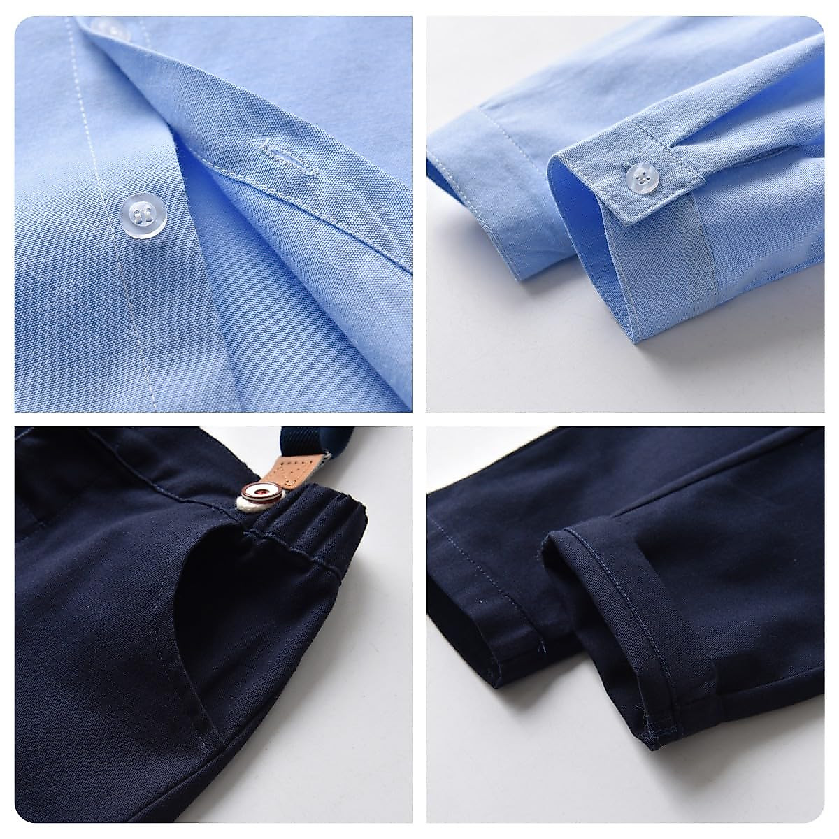 SALNIER Toddler Dress Suit Baby Boys Clothes Sets Bowtie Shirts + Suspenders Pants 3pcs Gentleman Outfits Suits 6 Month - 6 Years (Blue005 3T)
