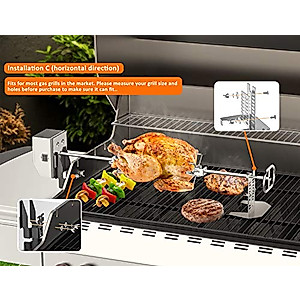 onlyfire Stainless Steel Rotisserie Kit Grilling Accessories with 6 Watt 110V Electric Motor for Gas Grills - 28 × 0.35 Inch Hexagon Spit Rod