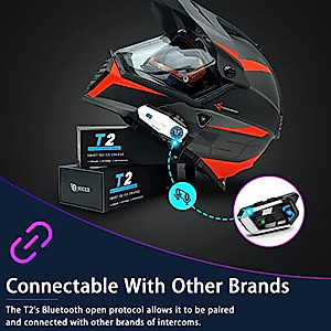 TNICER Motorcycle Bluetooth Headset, T2 1000m 6 Riders Helmet Bluetooth Headset with Noise Cancellation, Universal Motorcycle Bluetooth Communication System, Music Sharing & HD Speakers(1 Pack)