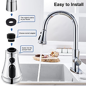 Kitchen Faucet Spray Head Replacement - Pull Down Faucet Sprayer Head with 9 Adapters, 3-Function Kitchen Sink Faucet Head, Replacement Pull Out Faucet Head Nozzle, Chrome