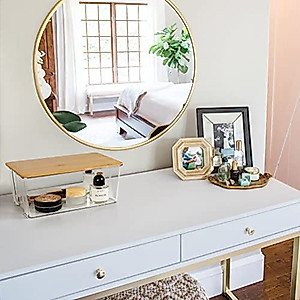 Hudgan Plastic Storage Containers with Bamboo Lids, Medicine Cabinet Organizer Drawer Organizers Clear Bins with Lids for Organizing Pantry or Bathroom - 4.5 Inches Tall - Set Of 4