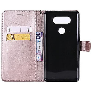 SATURCASE Case for LG V20, Classical PU Leather Flip Magnet Wallet Stand Card Slots Protective Cover with Hand Strap for LG V20 (XD-Rose Gold)