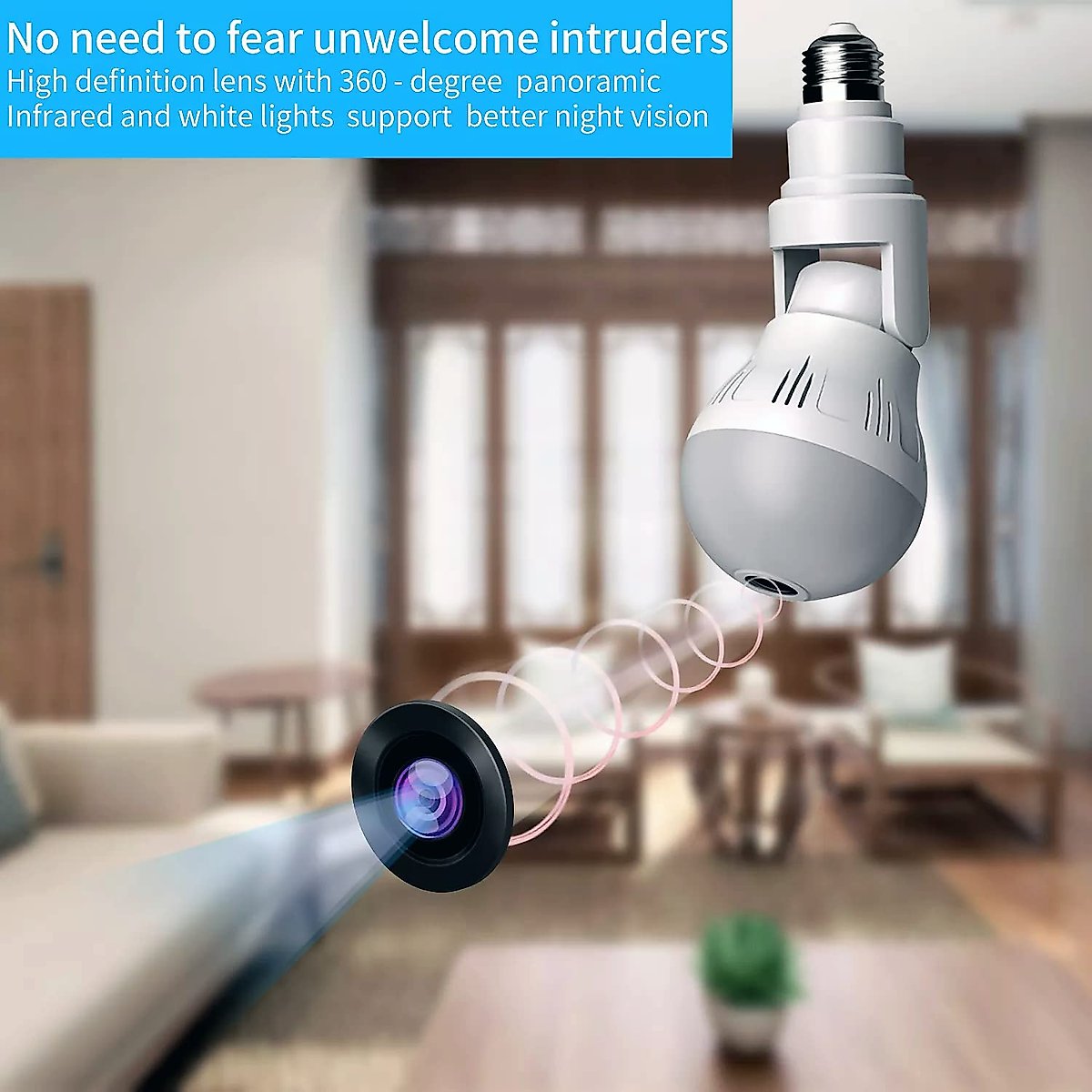 Light Bulb Security Camera, 360 Panoramic Camera Light Bulb, Smart Camera Lamp with Adjustable Bracket, Floodlight and Infrared Night Vision, Motion Detection, Alarm Events, V380 App & PC Software/C6