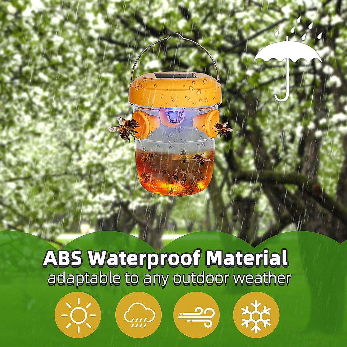 Wasp Traps Outdoor Hanging, Solar Powered Bee Traps 4 Packs, Yellow Jacket Traps-Carpenter Bee Traps for Outside, Wasp Deterrent Killer Reusable Yellow Jacket Hornet Catcher with LED Lights