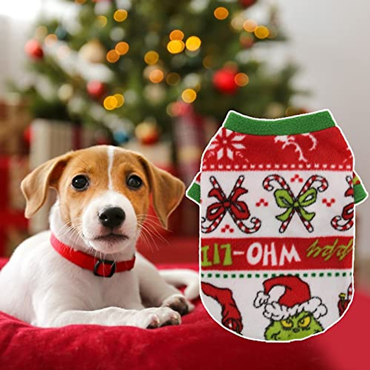 leasote Christmas Dog Sweater - Cute Santa Claus Elk Snowflake Pattern Warm Pullover Holiday Dress Up Streetwear Pet Shirt Puppy Soft Printed Sweater for Christmas Party Red XS