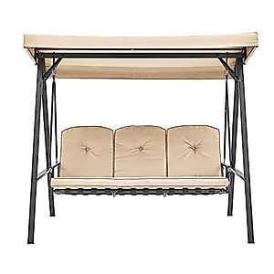 Barton Outdoor Patio 3-Person Seating Adjustable Canopy Swing Chair Bench with Seat Cushion, Beige