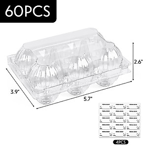 HANSGO Clear Egg Cartons Bulk, Half Dozen Eggs Storage Containers for Home Ranch Chicken Farm Market Display, 60 PCS