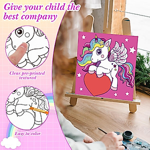 Sherr 12 Pcs Pre Printed Canvas Cute Canvas Painting Set for Kids Printed Canvas to Paint Canvas Set Theme Canvas Painting for Party Favor(8 x 8 Inch, Unicorn)