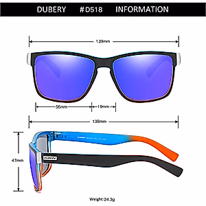 DUBERY Vintage Polarized Sunglasses for Men Women Retro Square Sun Glasses D518 (Blue&Orange/Mazarine)