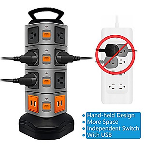 Power Strip Tower, Lovin Product Surge Protector Electric Charging Station, 14 Outlet Plugs with 4 USB Slot 6 feet Cord Wire Extension Universal Charging Station (Large)