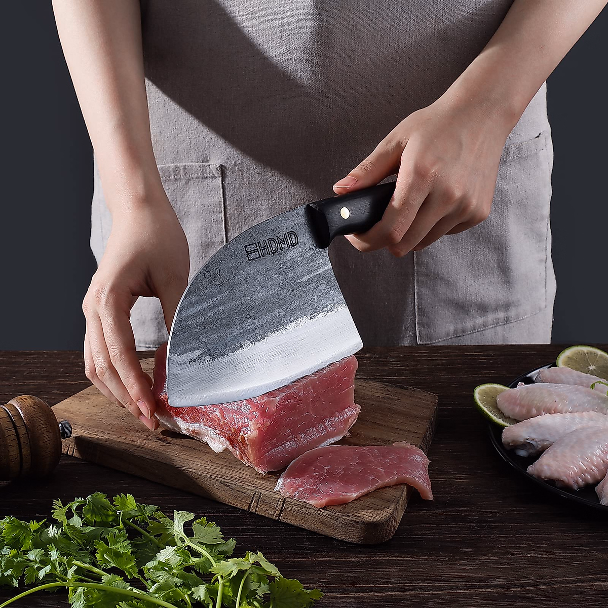HDMD Serbian Chefs Knife Hand Forged Meat Cleaver Knife For Meat Cutting, Full Tang Serbian Knife High Carbon Steel Butcher Knife Kitchen Cleaver Knife