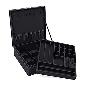 MOSISO Jewelry Box, Jewelry Storage Case Organizer Stackable Double Layer Lockable Display for Teens Girl/Women Velvet Necklace Earring Bracelet Ring Watch Brooch Holder, Black