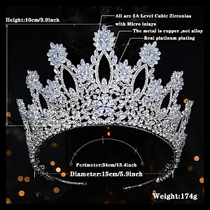 Jorsnovs Luxury Cubic Zirconia Tall Wedding Bridal Tiaras Birthday Crown Large Quinceanera Hair Accessories for Women Bride