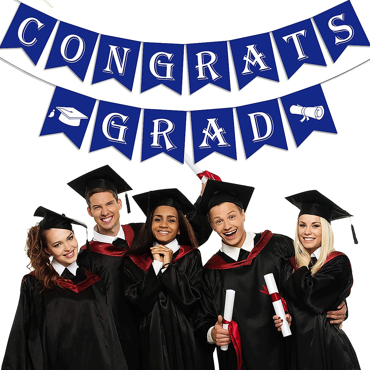 2023 Congrats Grad Graduation Banner with Graduation Cap Sign(Assembled) Class of 2023 Graduation Party Supplies Congratulation Grad Garland to Celebrate the Graduation