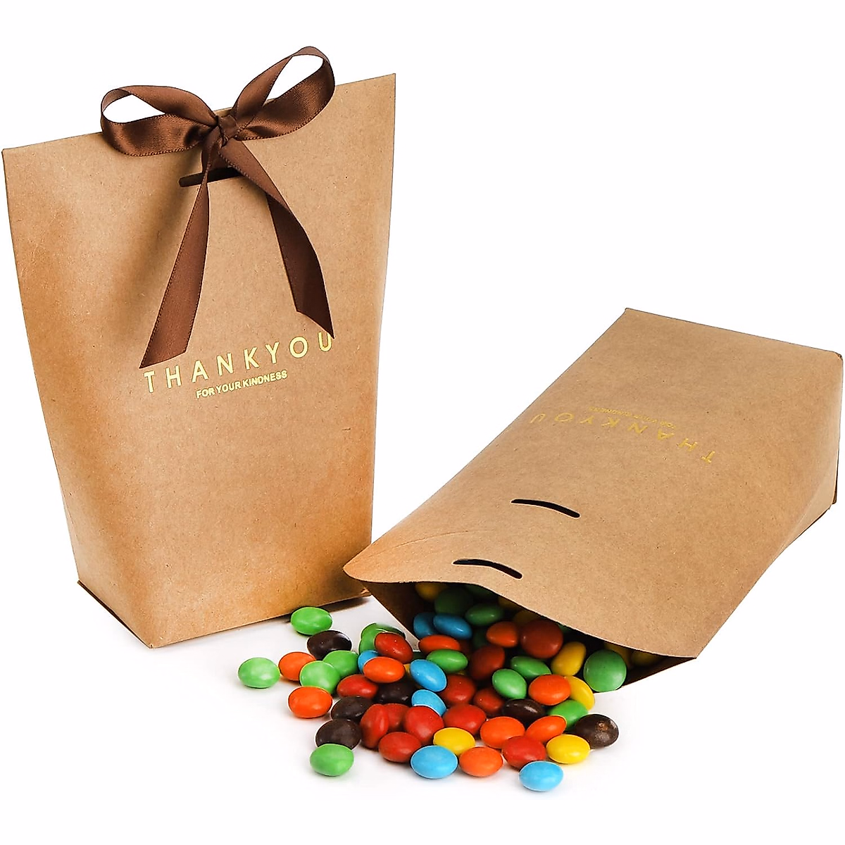 Frcctre 40 Pack Thank You Gift Bags with Ribbons, 3.1"X2.3"X 6.5" Kraft Paper Gift Wrap Boxes Party Favor Treat Bags Goody Bags Candy Cookie Bags for Wedding Bridal Shower Birthday Party