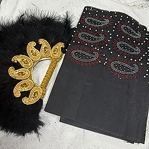 Msbfea Black Feather Fan with ASO Oke Headtie Matching for Ladies Wedding Party Nigerian Style Fan Design African - ASO Fan Color 267
