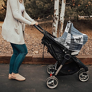 Car Seat Canopy Nursy Cover, Retro Countryside Bear Moose Woods Multi Use Breastfeeding Scarf for Infant Carseat Canopy, Stroller, Shopping Cart, Highchair Grey Blue Plaid