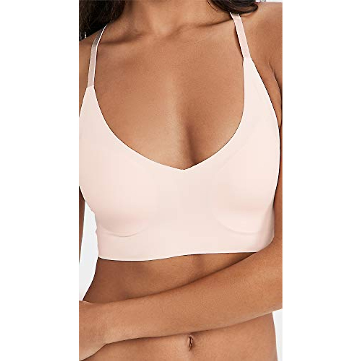 Calvin Klein Invisibles Comfort Lightly Lined Seamless Wireless Triangle Bralette Bra, Nymph's Thigh Lace Racerback, Small