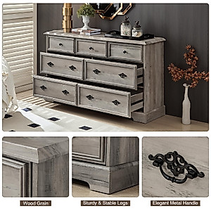 HEGGOOE 7 Drawers Dresser Chests for Bedroom, Wood Rustic Tall Chest of Drawers, Dressers Organizer for Bedroom, TV Stand Storage Chest with Antique Handles for Living Room, Hallway, Entryway