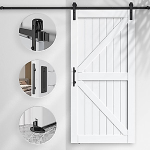 EaseLife 42in x 84in Sliding Barn Door with 7FT Barn Door Hardware Track Kit Included,Solid LVL Wood Slab Covered with Water-Proof & Scratch-Resistant PVC Surface,DIY Assembly,Easy Install,White