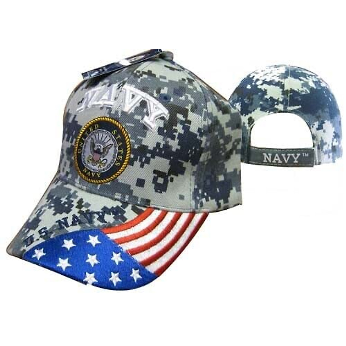 US Navy Seal Patriotic USA Flag Blue ACU Digital Camo Embroidered Cap Hat