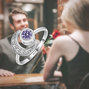 BAUMA AUTO Personalized Birthstone Ring with 1-6 Birthstones & Custom Names Heart Stone Rings for Women Mother's Day Anniversary Birthday (Silver 1-2)