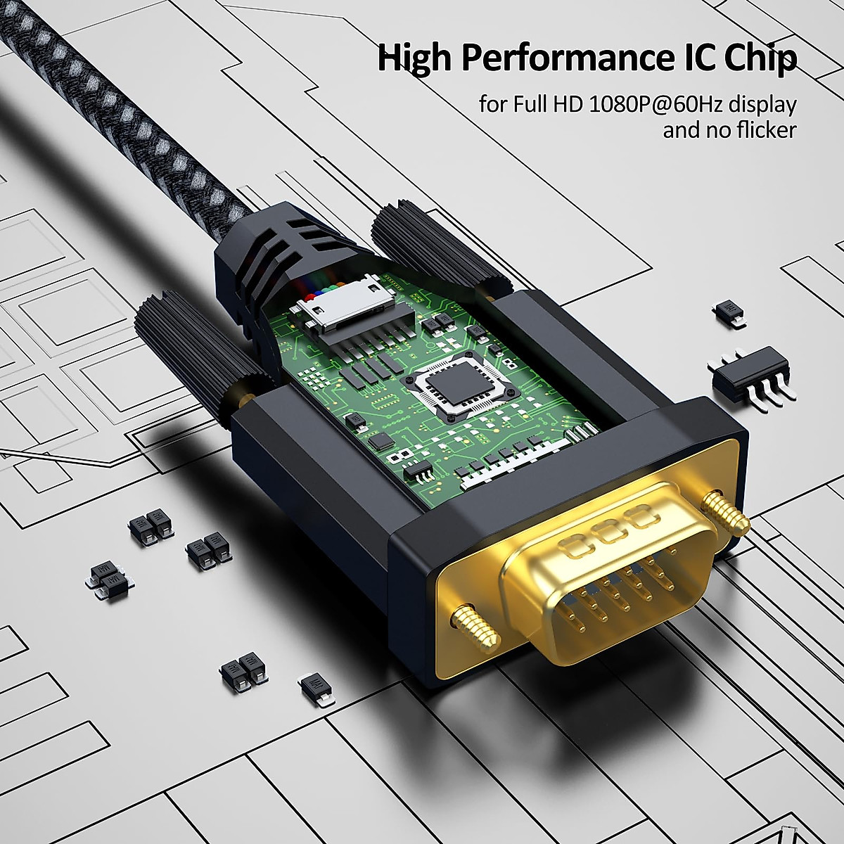 DteeDck DisplayPort to VGA Cable 6ft, Display Port DP to VGA Adapter Cable Converter Male to Male Braided Cord for Monitor Desktop Laptop Display Projector HDTV