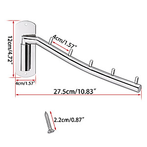 Sumnacon Wall Mounted Clothes Hanger Rack, Stainless Steel Garment Hooks with Swing Arm Holder, Space Saver Coat Robe Storage Organizer for Laundry Room Bedrooms, Clothing Drying Rack with 5 Hooks