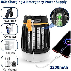 3 in 1 Bug Zapper, USB Rechargeable Mosquito Trap, Waterproof Insect Fly Trap for Outdoor & Indoor,LED Lantern, Emergency Power Supply 2000mAh for Home, Camping, Gnats, Backyard, Patio