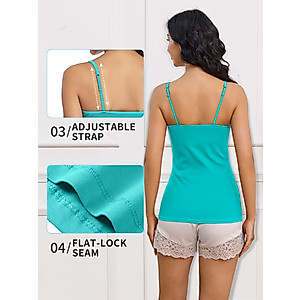 ATTRACO Women Camisole Plain Ladies Tank Tops Bra Packs Stretchy Black Aqua XL